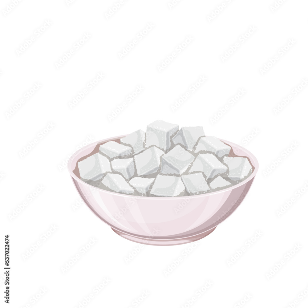 Sugar cubes in bowl vector illustration. Cartoon isolated white refined ...