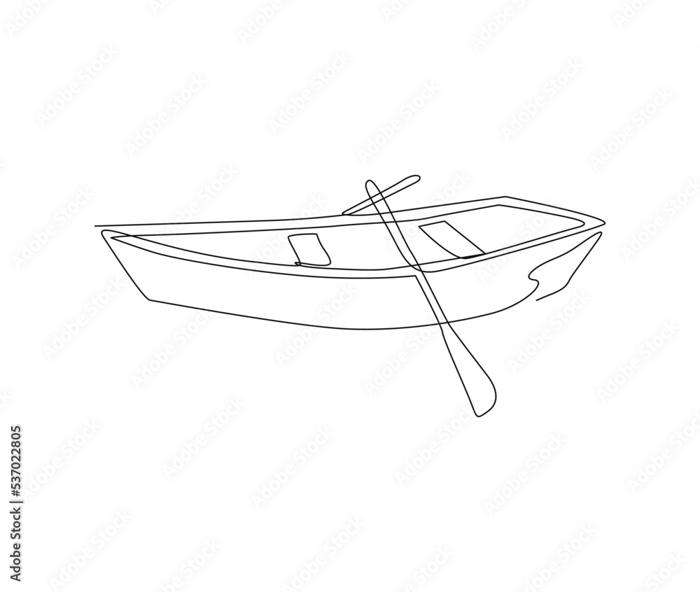 Continuous line art drawing of wooden fishing canoe. Wooden fishing ...