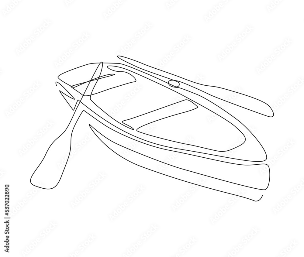 Continuous line art drawing of wooden fishing canoe. Wooden fishing ...