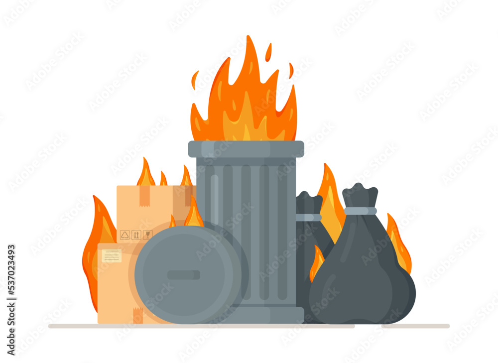 Vector illustration of fire trash. Burning trash. Podpal. Rule ...