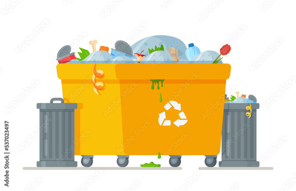 Garbage can on white background. Ordering garbage removal services to ...