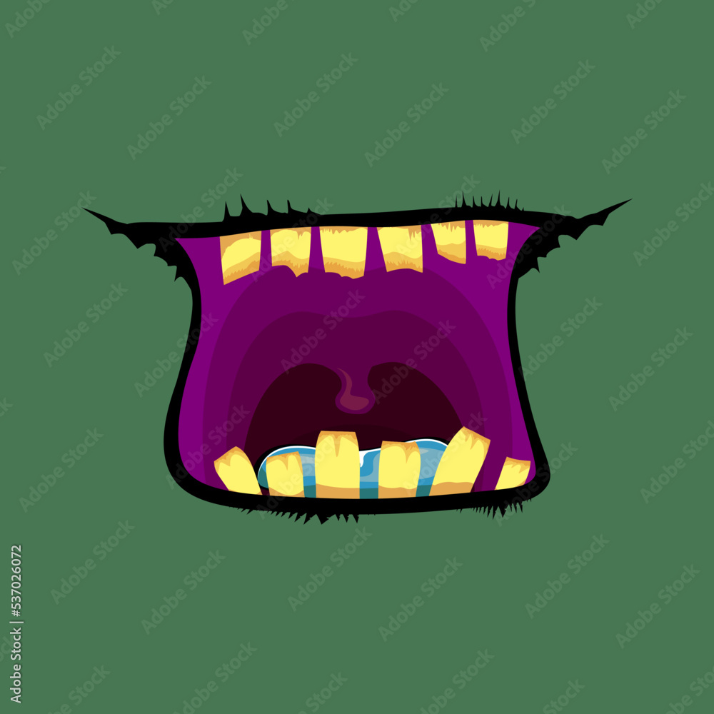 Vector cartoon funny zombie monster open mouth with rotten teeth ...