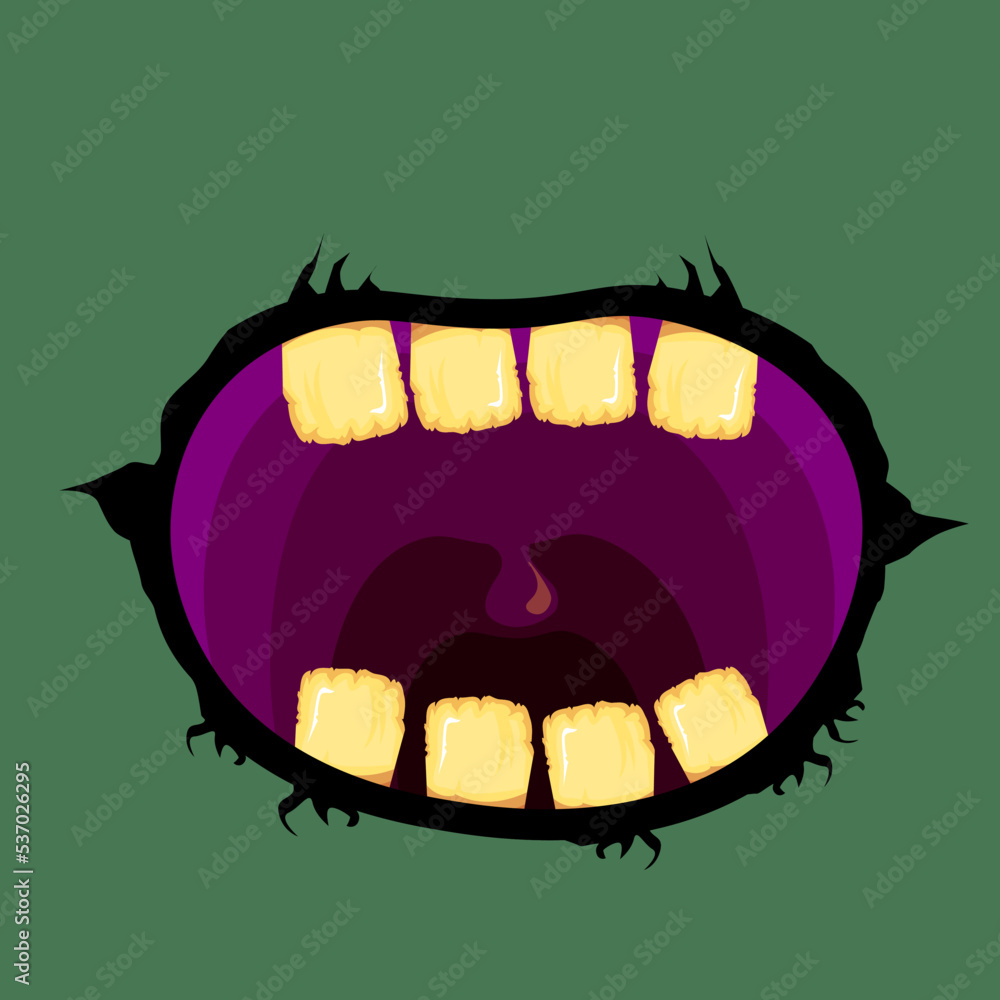 Vector cartoon funny zombie monster open mouth with rotten teeth ...