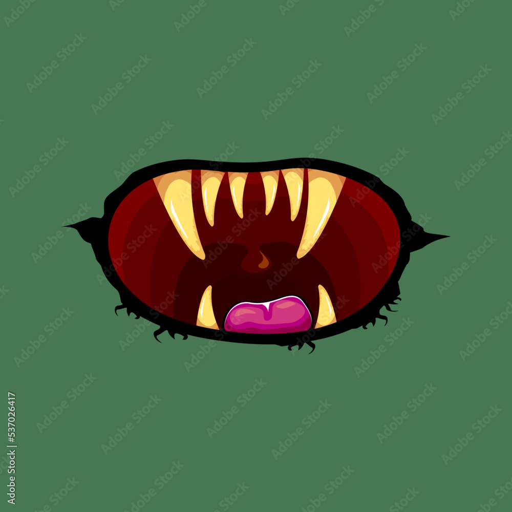 Vector cartoon funny zombie monster open mouth with rotten teeth ...
