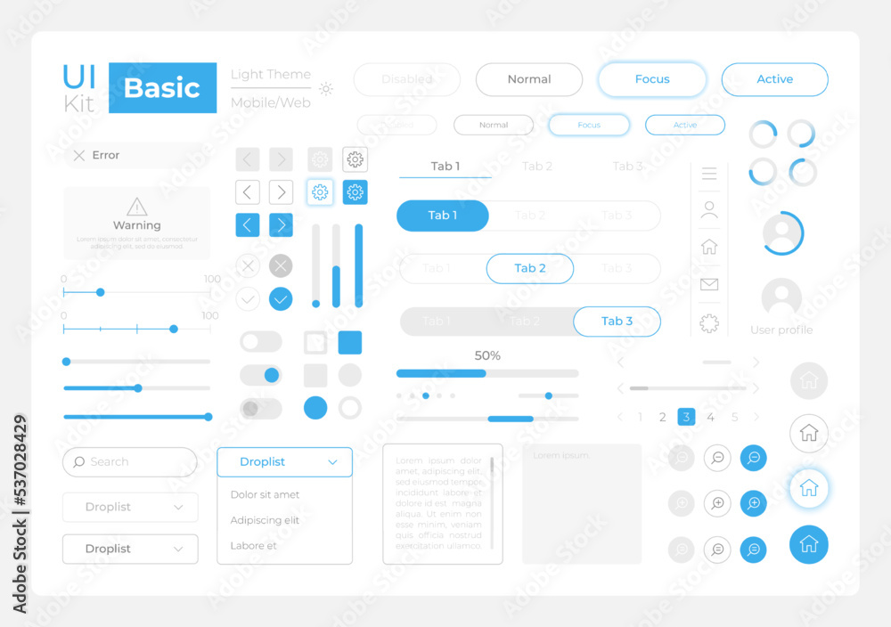 Basic system settings UI elements kit. Editable isolated vector ...