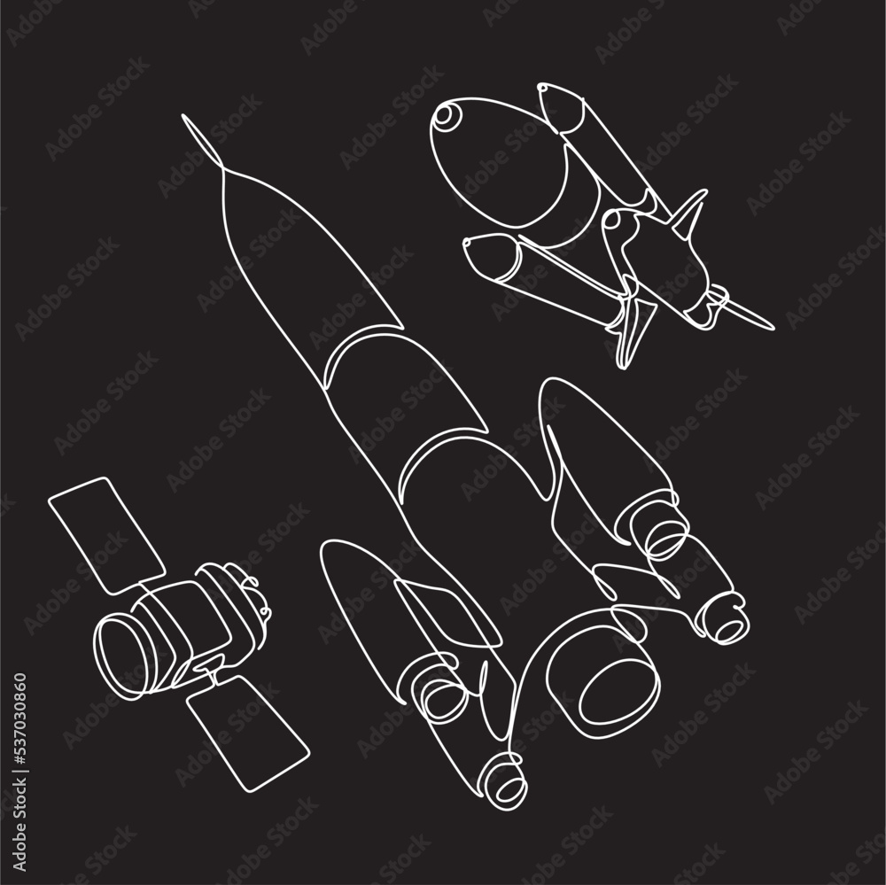 One continuous line drawing of spacecraft. Vector illustration. Rocket ...