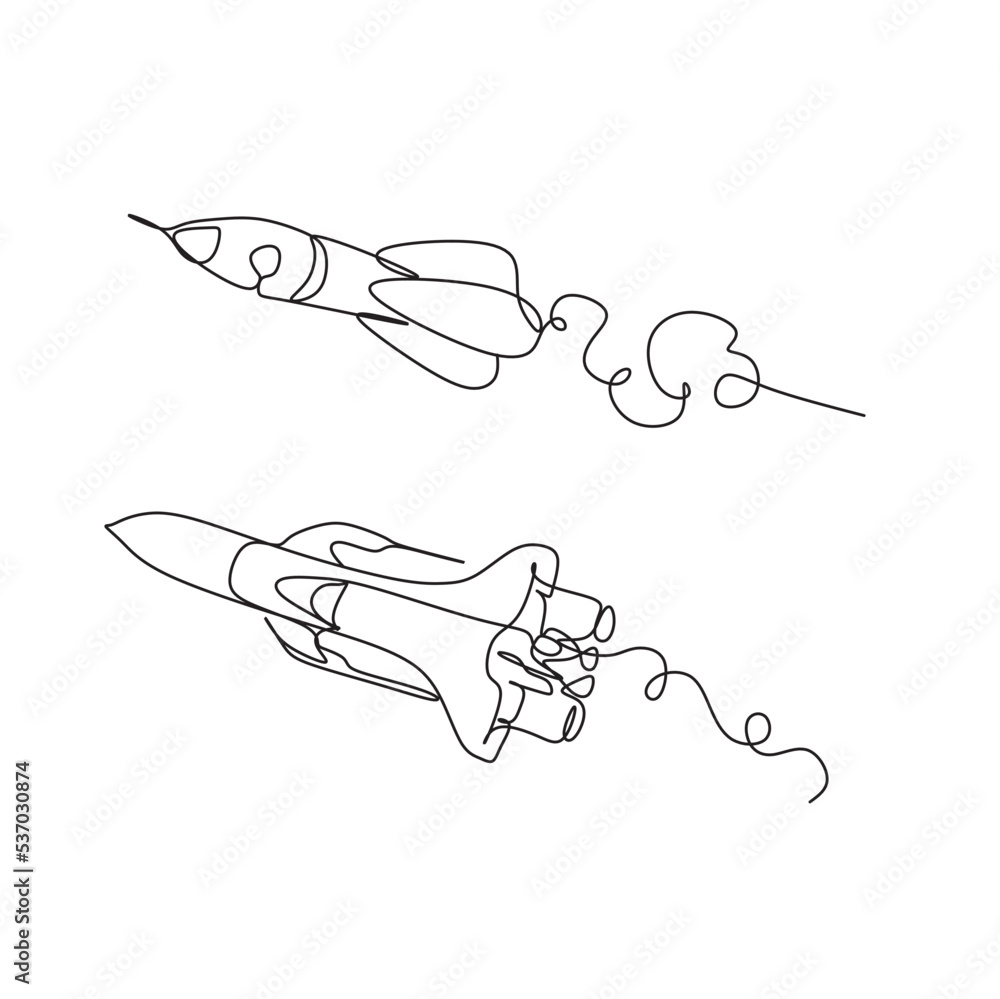 One continuous line drawing of spacecraft. Vector illustration. Rocket ...