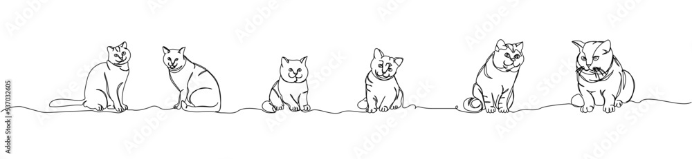 Set of different cats one line art. Continuous line drawing of pet ...