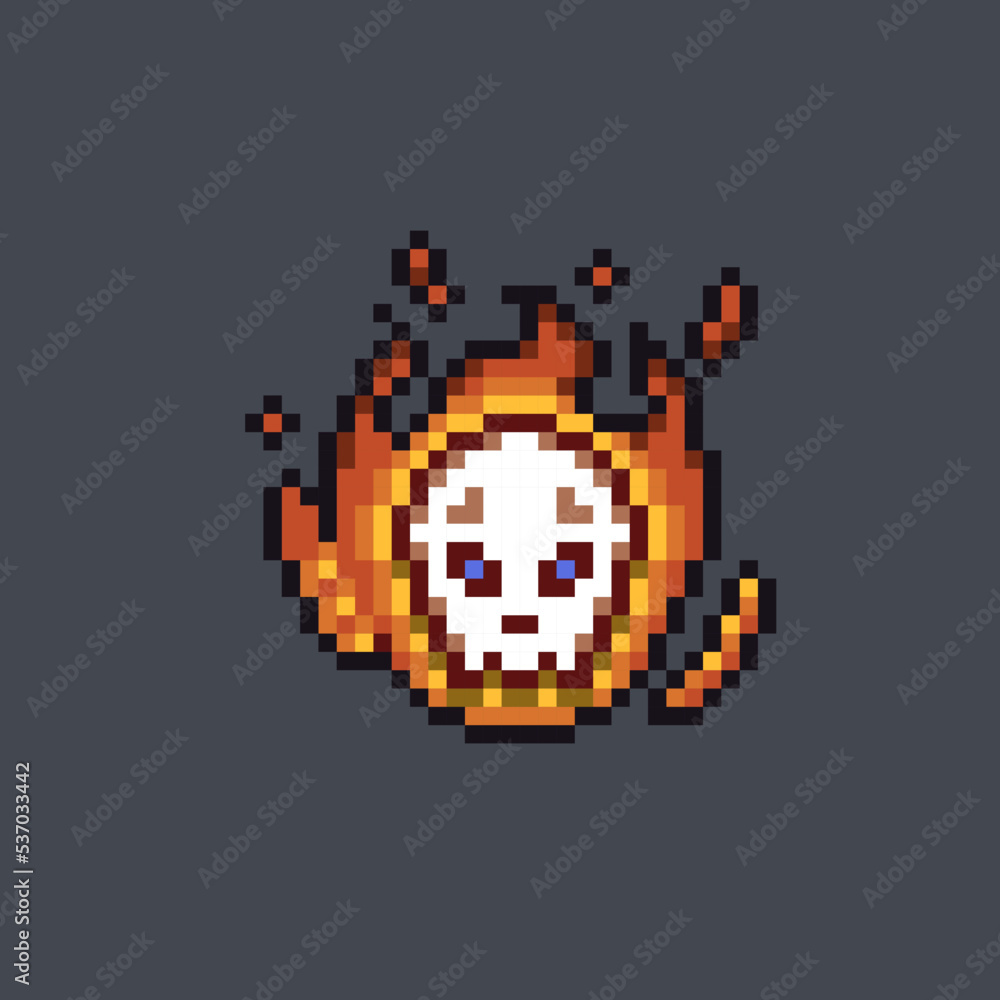 flamed skull head in pixel art style Stock Vector | Adobe Stock
