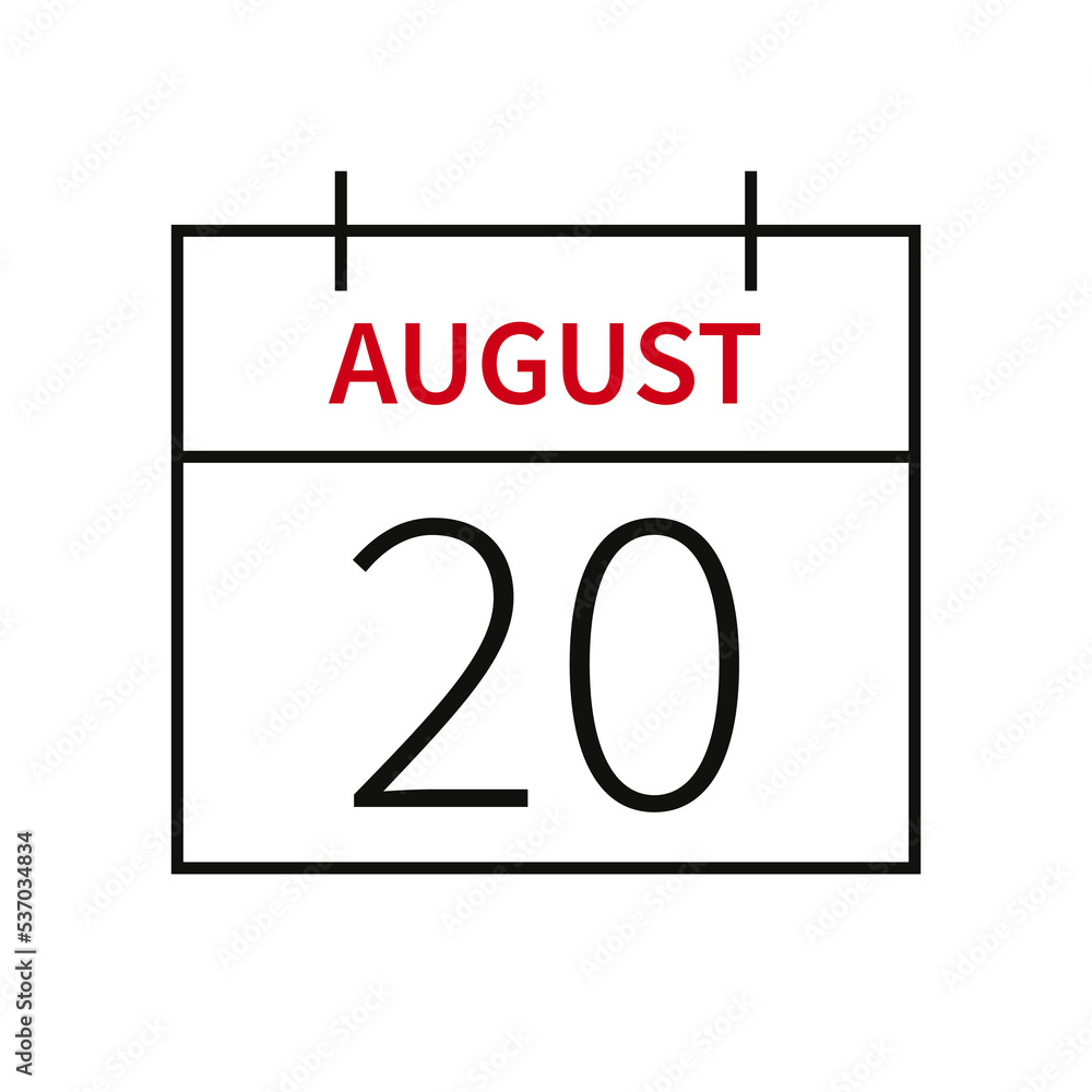 Calendar with date 20 august, line icon month name and date. Flat ...
