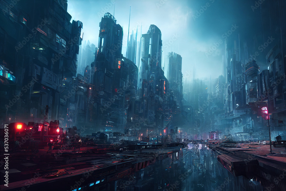 Apocalyptic Futuristic City Concept Art Background Image Stock ...