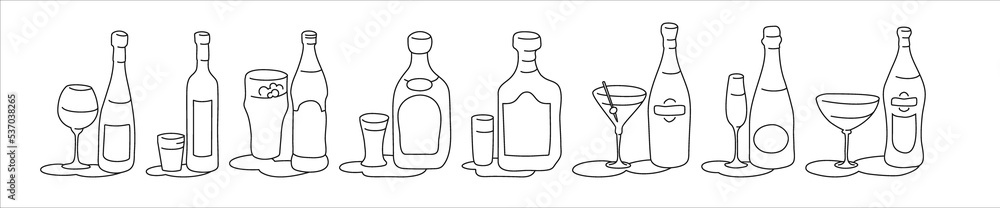 Wine vodka beer tequila rum martini champagne vermouth bottle and glass ...