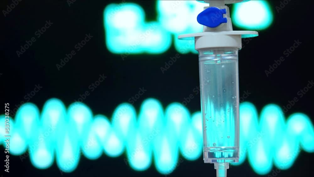 Dripping saline, Dripping medical perfusion close up equipment in ...