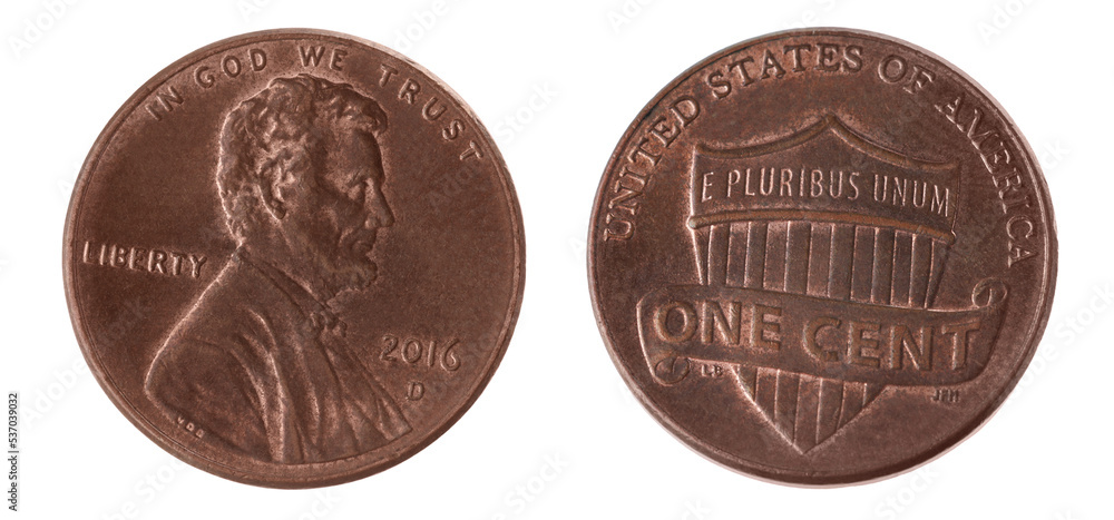 American one cent coins on white background, collage. Banner design ...