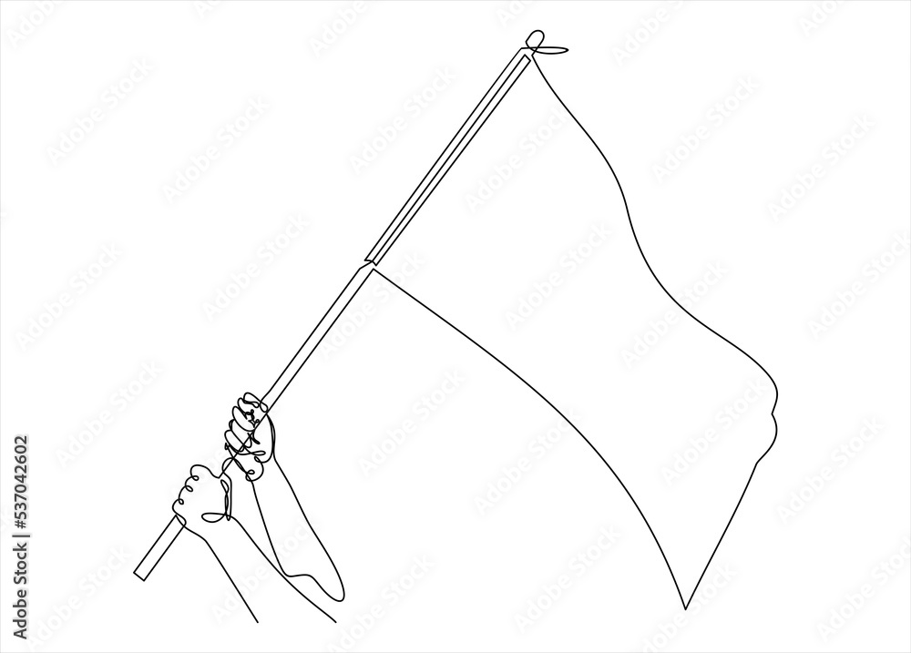 Continuous line drawing Hands Holding Flag Stock Illustration | Adobe Stock
