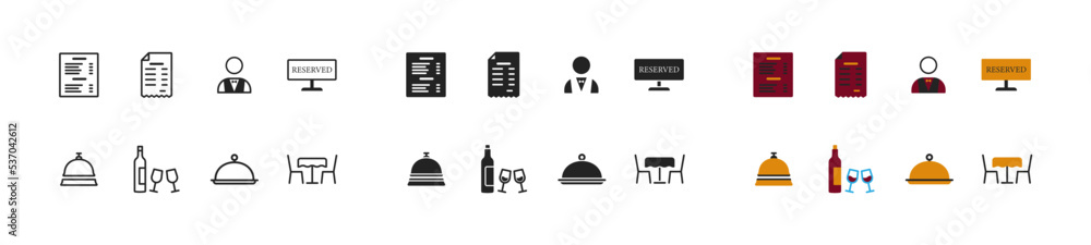Restaurant and cafe icon set. Flat design. Concept of service. Bell ...