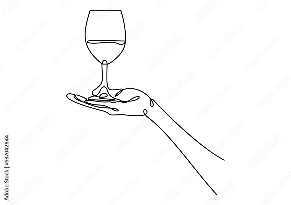 Continuous line drawing of hand holding glass. Template for your design ...