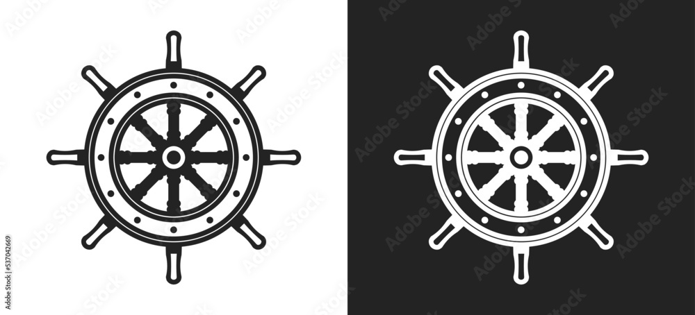 Ship steering wheel icon. Direction control signs. Navigation symbol ...