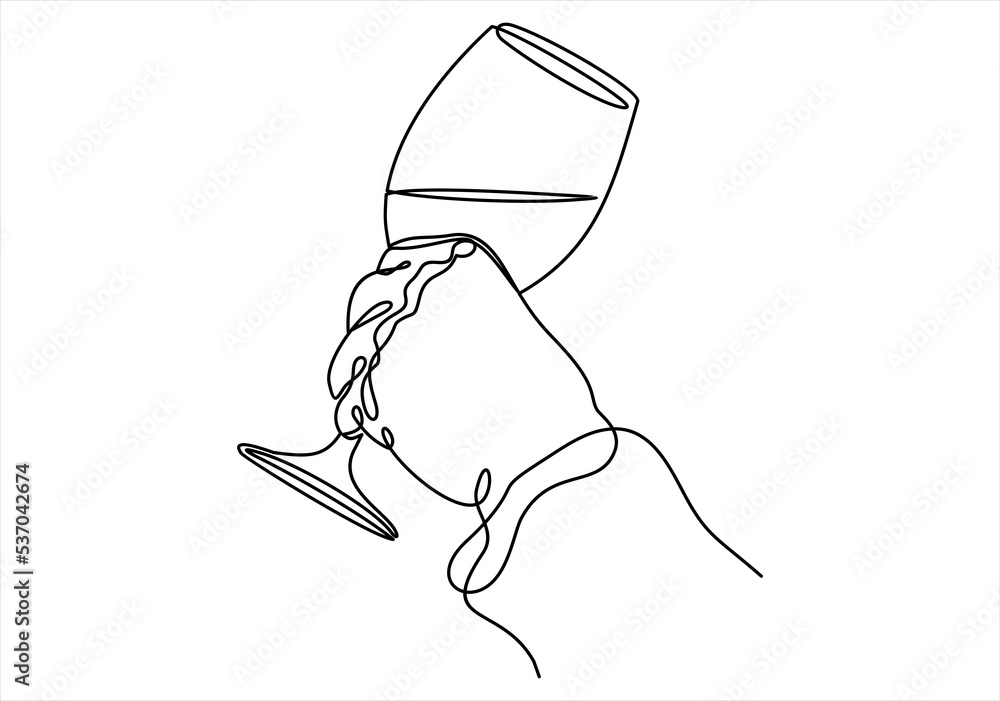 Continuous line drawing of hand holding glass. Template for your design ...