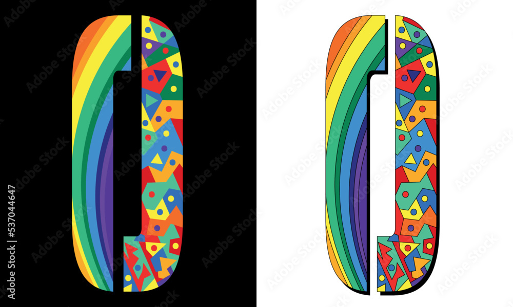 Letter O. Isolate symbol or icon or logo made up of different elements ...