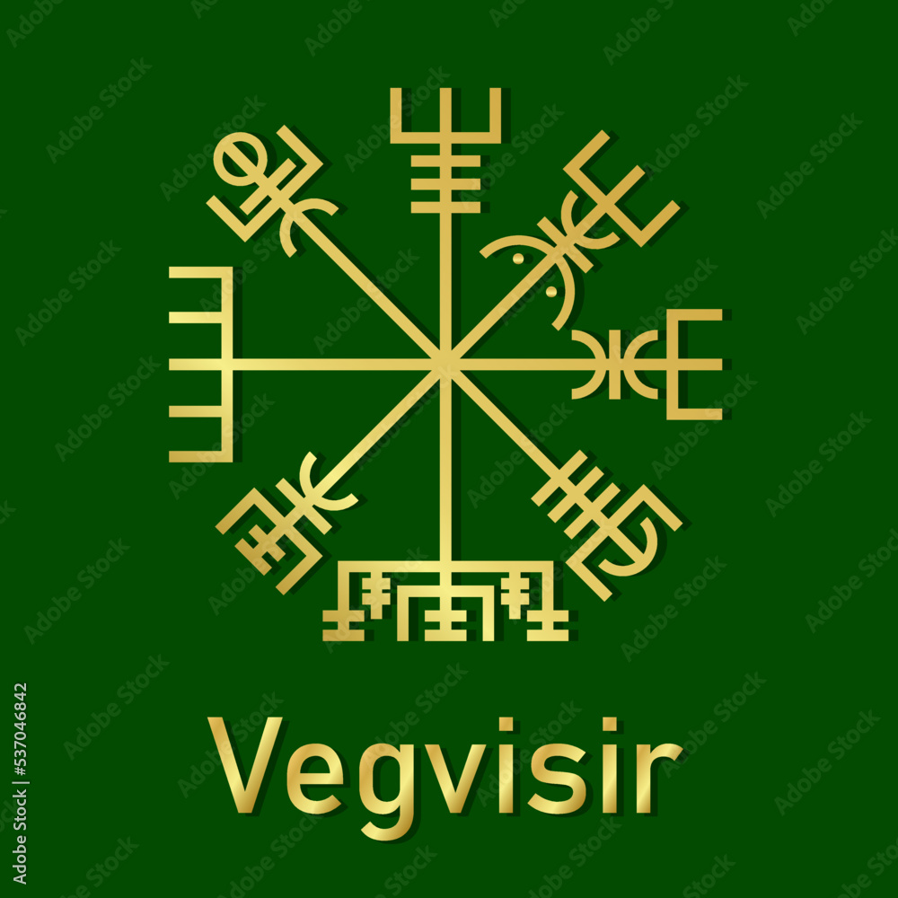 Vegvisir icon. Runic compass sign isolated on green background. Icon ...