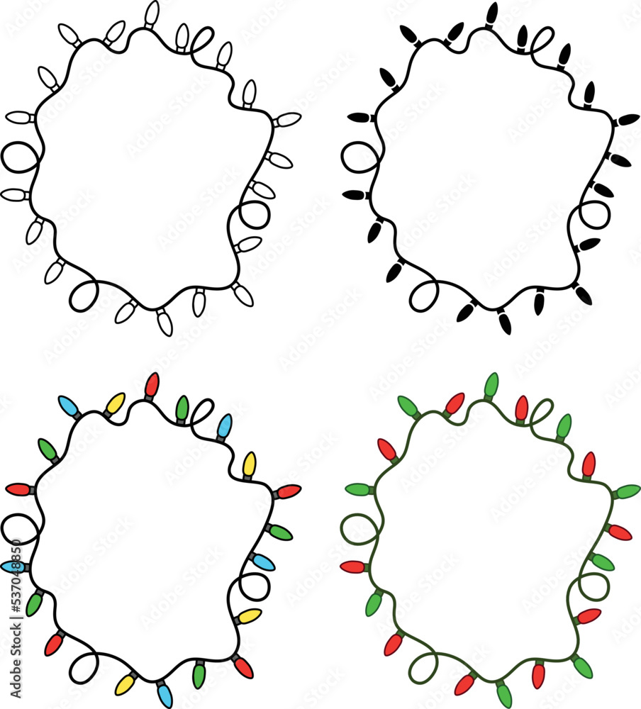 Christmas Light Circular Frame Border Clipart - Outline, Silhouette ...