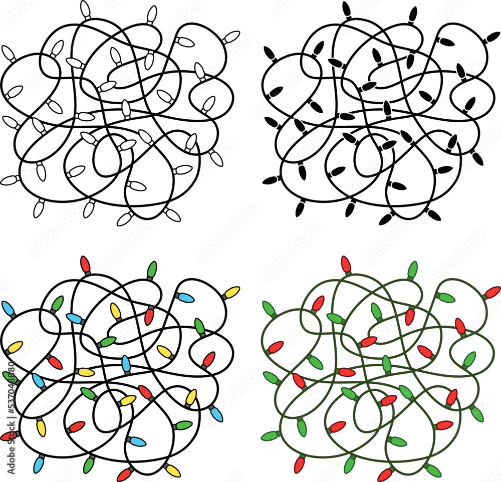 Tangled String of Christmas Lights Clipart - Outline, Silhouette ...