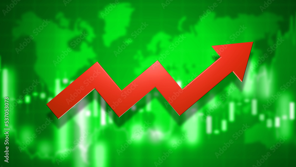Growth of inflation indicators. Red growth arrow in front of world map ...