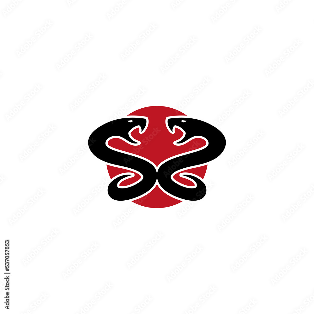 vector illustration of two snakes on a red circle background for an ...