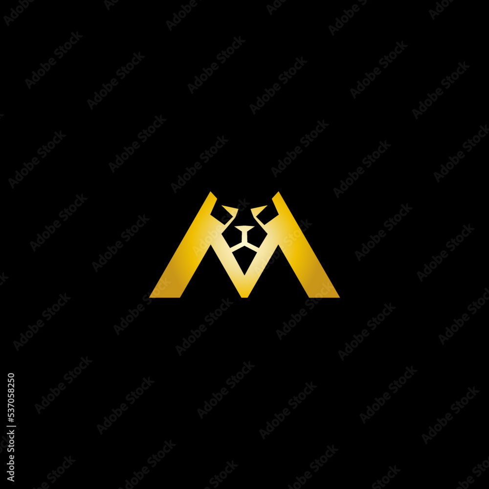 letter M and lion head vector design for logo. gold letter M logo Stock ...