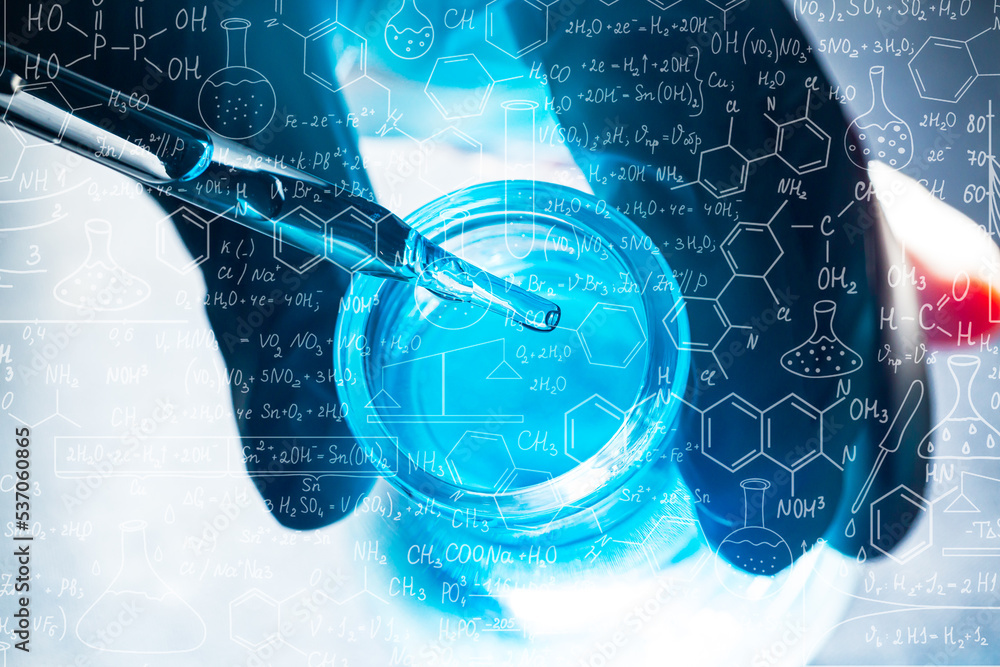 Science blue glass tube experiment,Flask in scientist hand with test ...