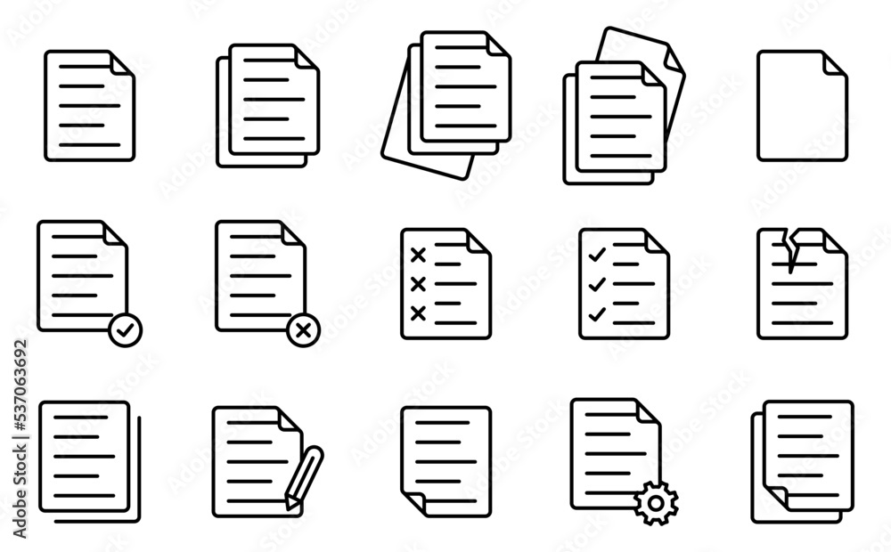 Conjunto de icono de documento. Hoja de documento. Concepto de trabajo ...