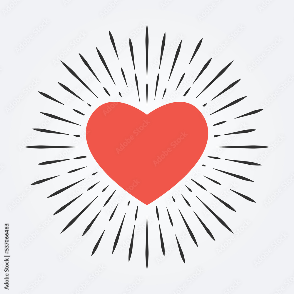 Heart sunburst icon. Love symbol with rays. Vector illustration. Vector ...