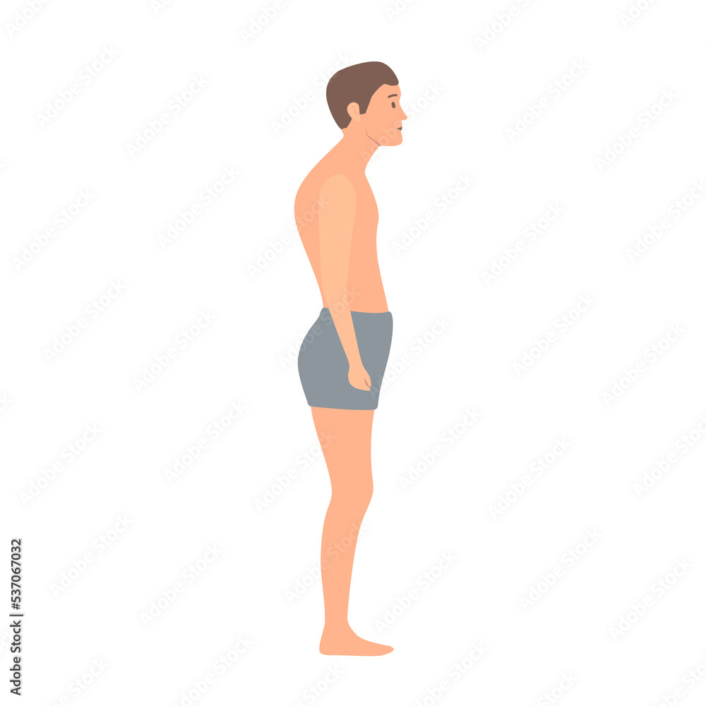 Man with bad posture in side view. Poor stance and backache. Spine ...