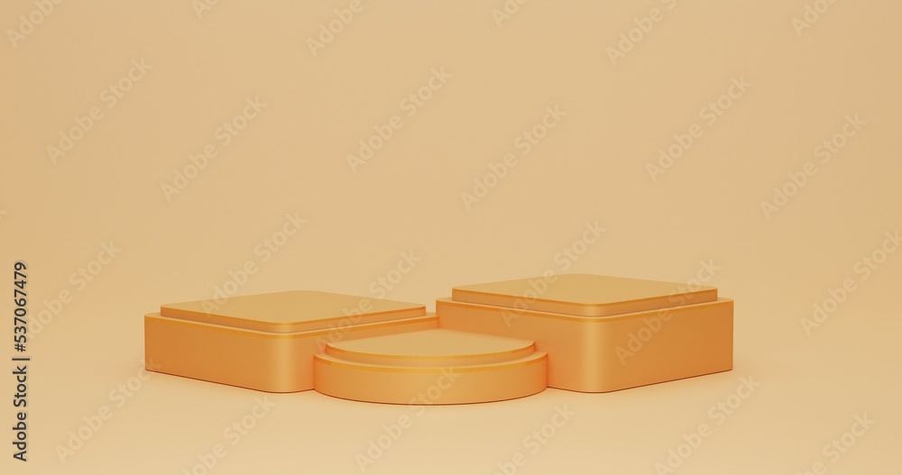 Realistic 3D yellow and golden round corner cube pedestal or stand ...
