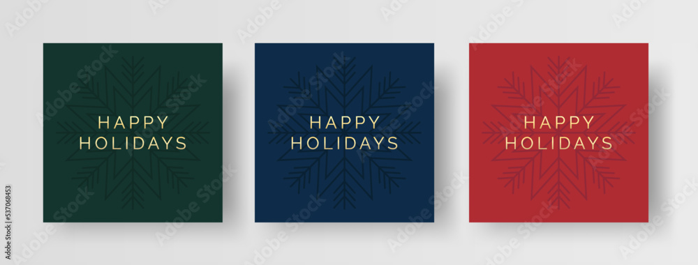Happy holidays Christmas card design templates. Set of square Christmas ...