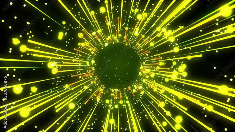 Abstract yellow particles circle tunnel background. Glowing particles ...