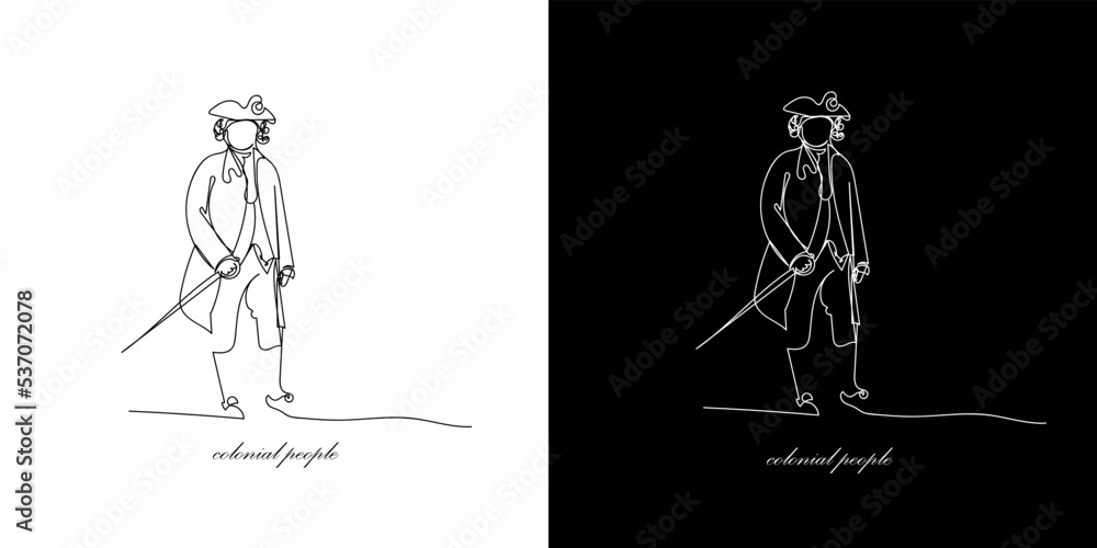 continuous line drawing of colonial people.one line drawing colonial ...