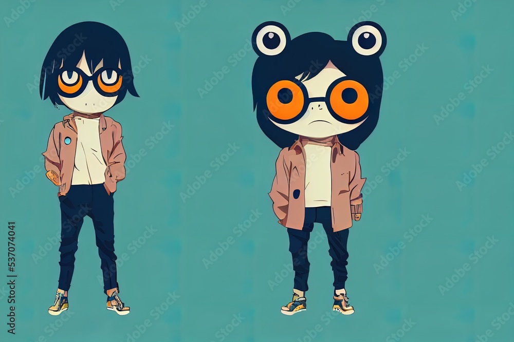 Cartoon 2d illustration of humanized hipster frog. A frog wearing ...