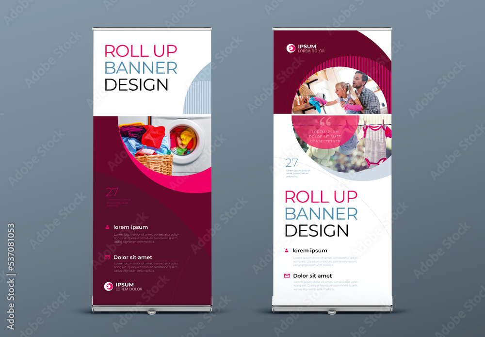 Roll Up Layout with Color Circle Elements Stock Template | Adobe Stock