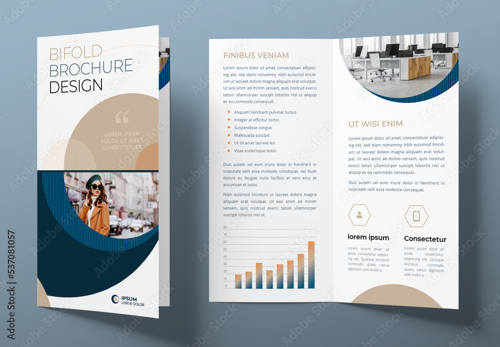 Business Bifold Brochure Layout with Beige Circle Elements Stock ...