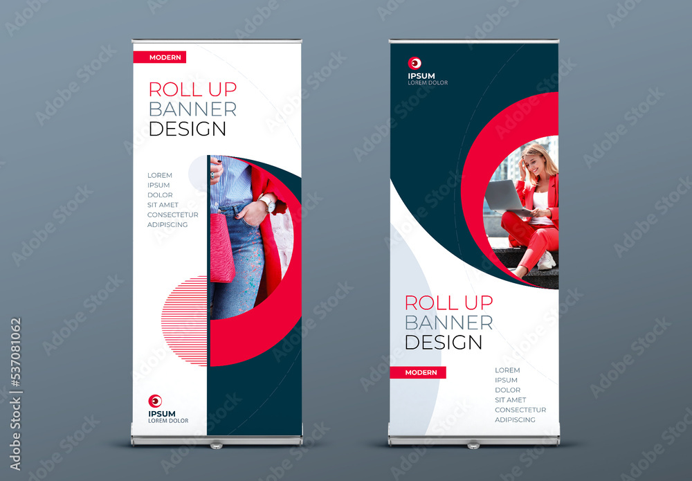 Business Roll Up Banner Layout with Red Circle Elements Stock Template ...