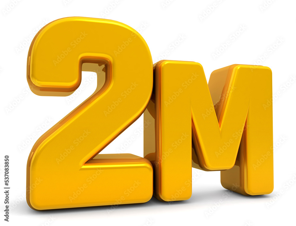 Golden 2M isolated on white background. 2M 3d. Thank you for 2 Million ...