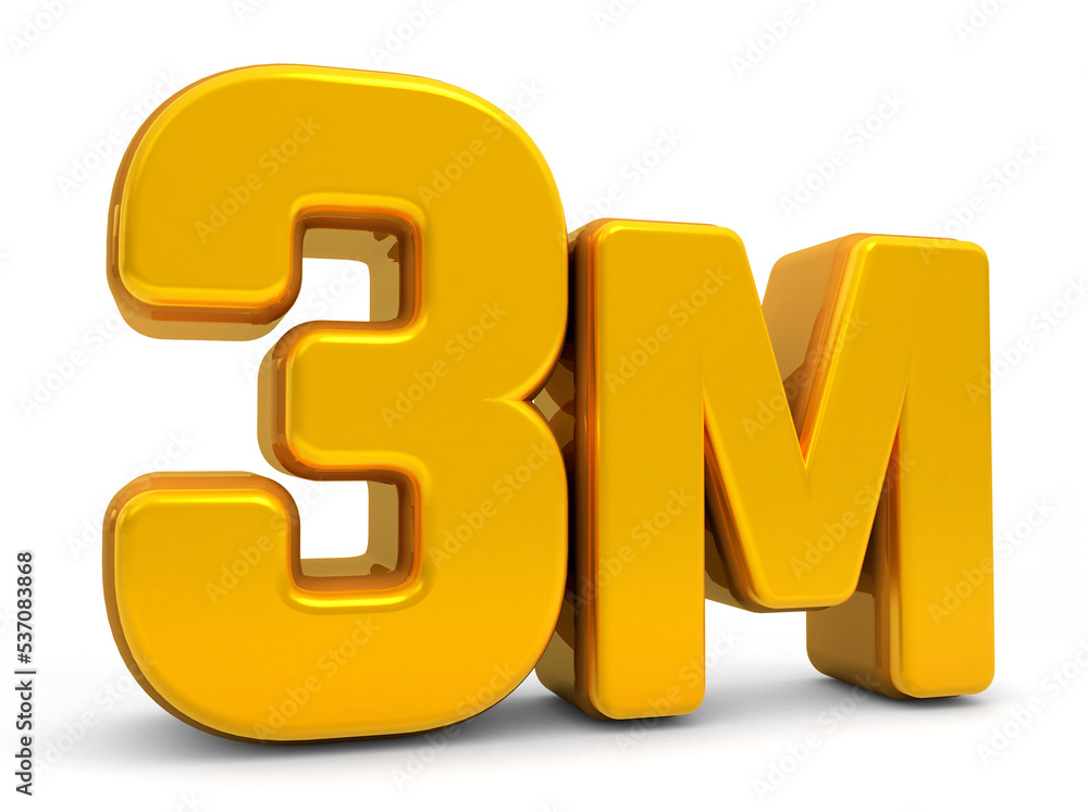 Golden 3M isolated on white background. 3M 3d. Thank you for 3 Million ...