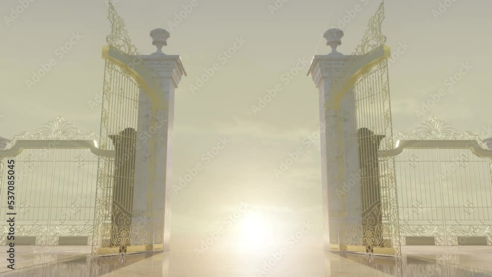 Animation of the golden gates of heaven opening, marble pillars ...