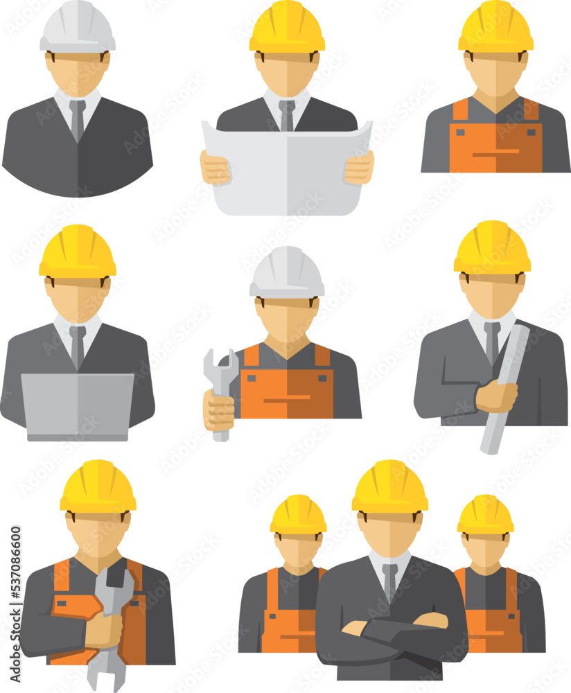 Engineer Architect Construction Worker Vector Avatar Icons Stock Vector ...