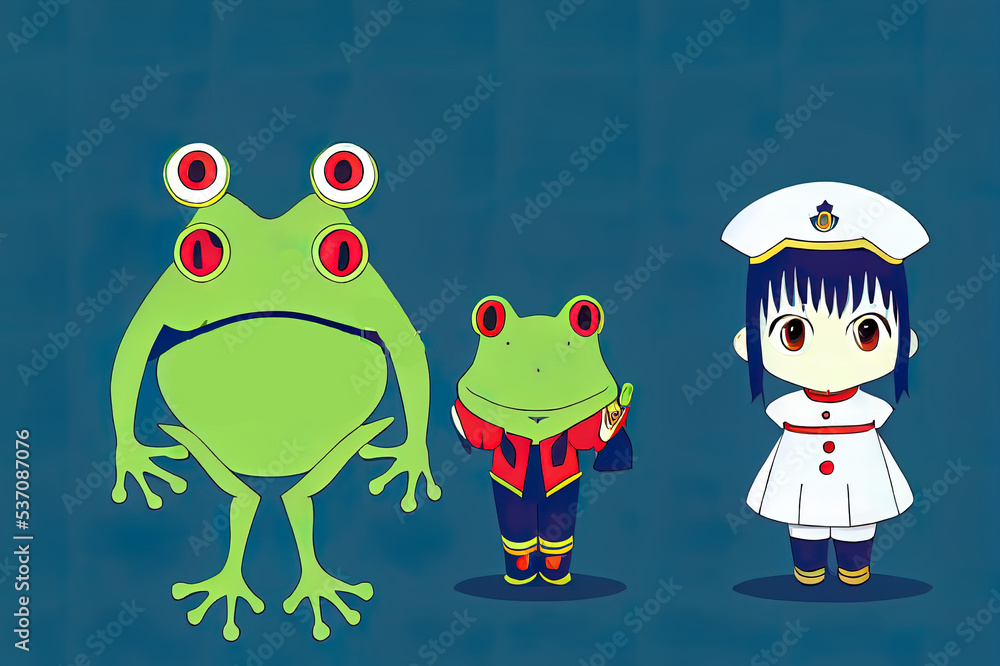 Cartoon 2d illustration of humanized sailor frog. A frog wearing marine ...