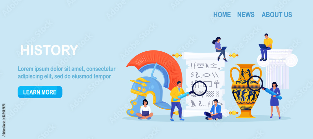 History school subject. Archeology. Students learning world history ...