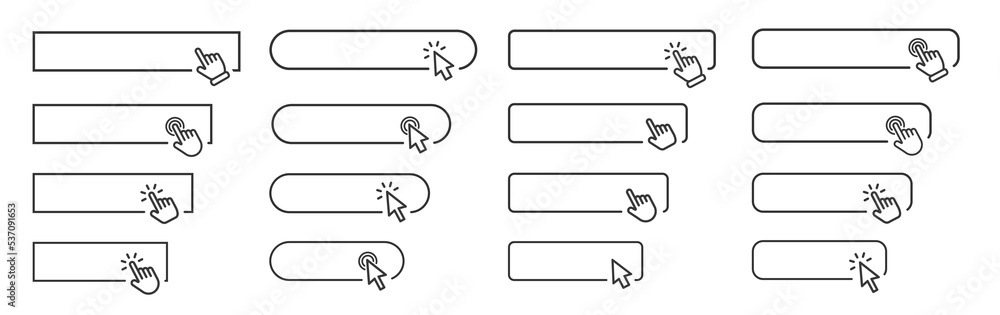 Click cursor set button pointer clicking on frame. Click here vector ...