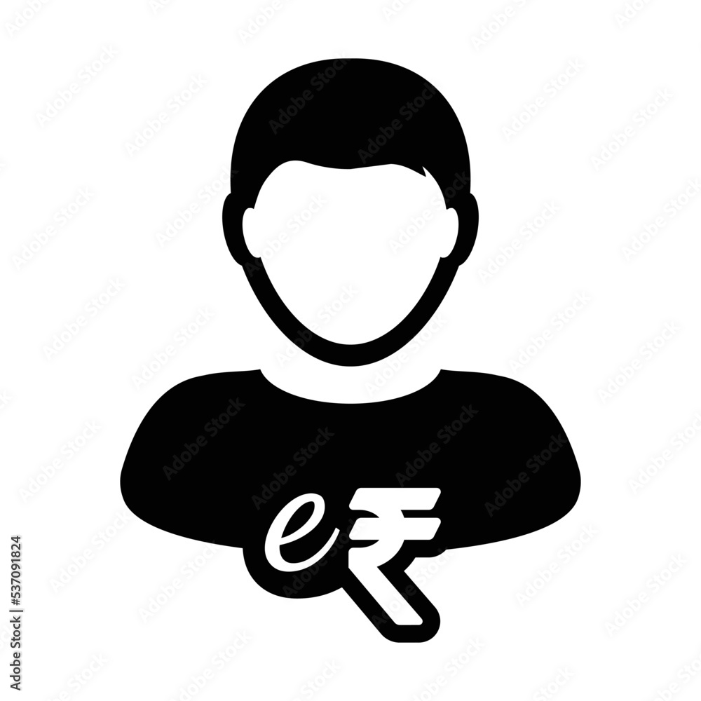 Male Person e-RUPI Indian e-rupee digital currency user symbol for ...